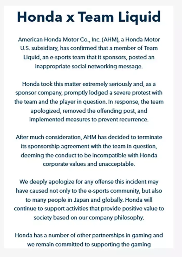 Honda Drops Team Liquid Partnership - The Esports Advocate