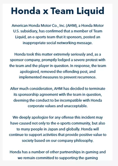 Honda Drops Team Liquid Partnership - The Esports Advocate